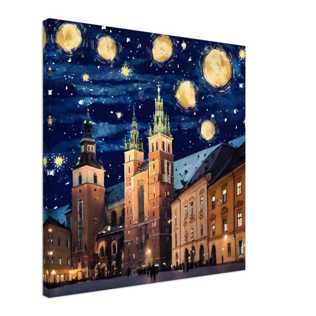 KRAKOW POLAND City Starry Night View Art Slim Stretched Canvas Print ...