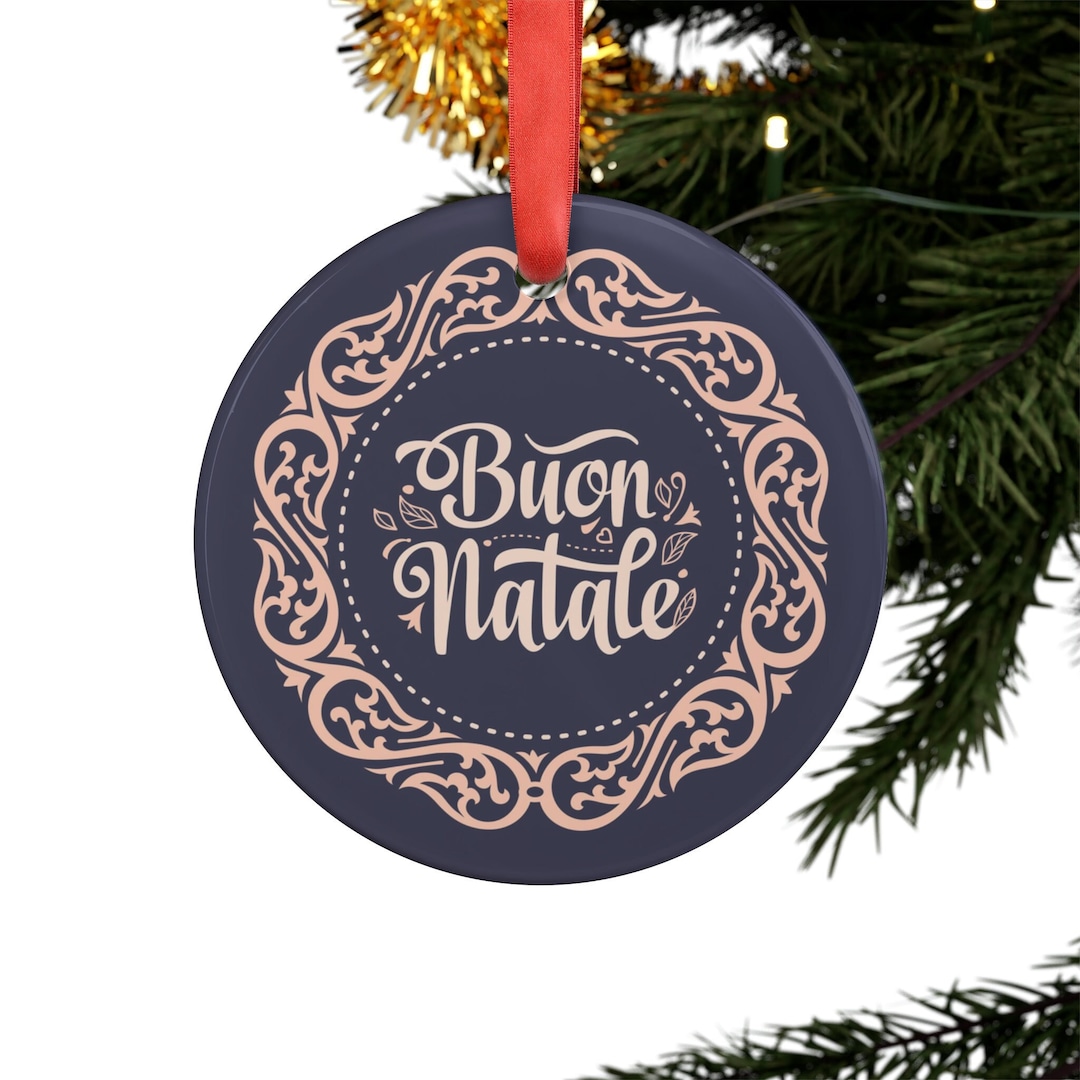 BUON NATALE Italy, Italian Christmas Round Blue Gold Acrylic Ornament ...