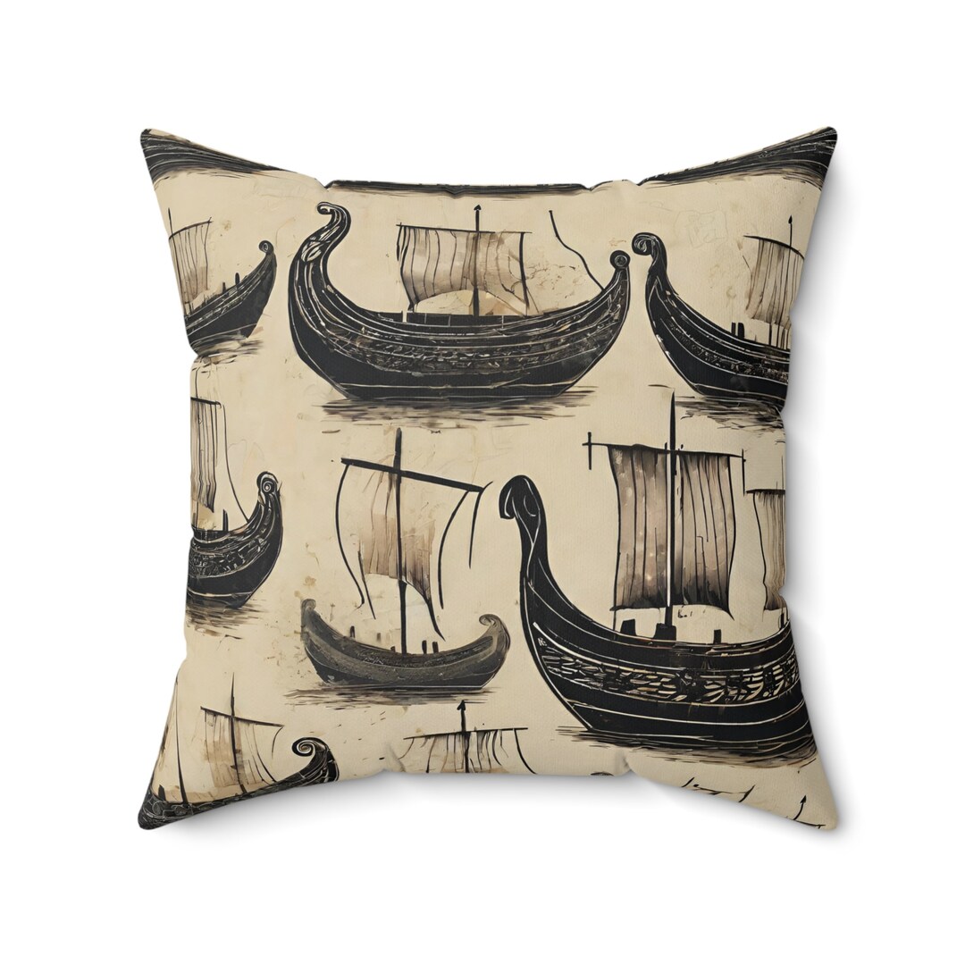 Spun Polyester Square PILLOW AND COVER Viking Boat Inspired Boats ...