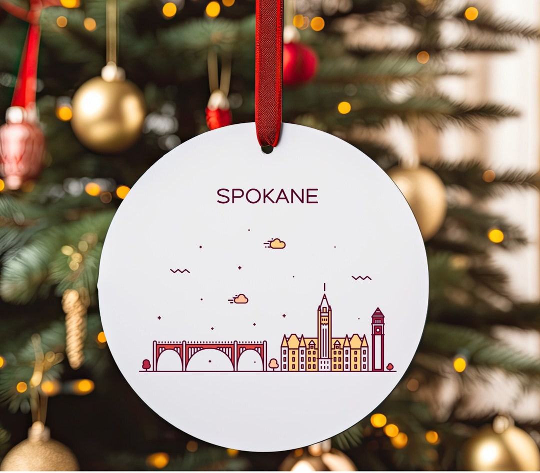 SPOKANE WA City Skyline Illustration, Washington Travel White Acrylic ...