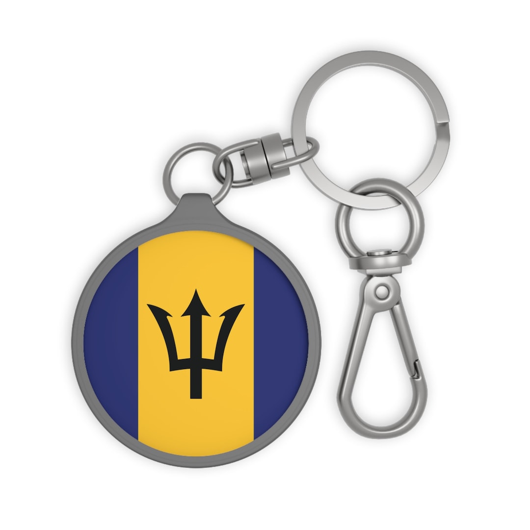 BARBADOS Flag Heritage Ancestry Round Acrylic Metal Keyring Tag Baggage ...