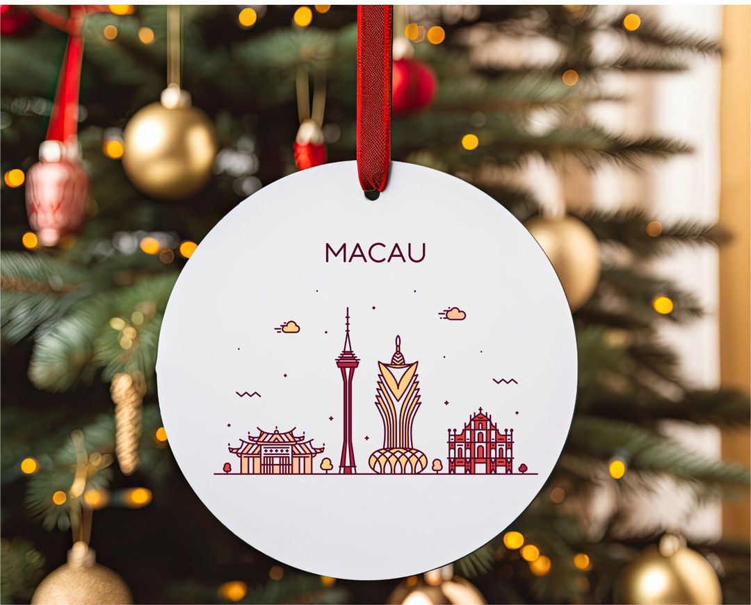 MACAU CHINA City Skyline, Chinese Travel White Acrylic Ornament ...