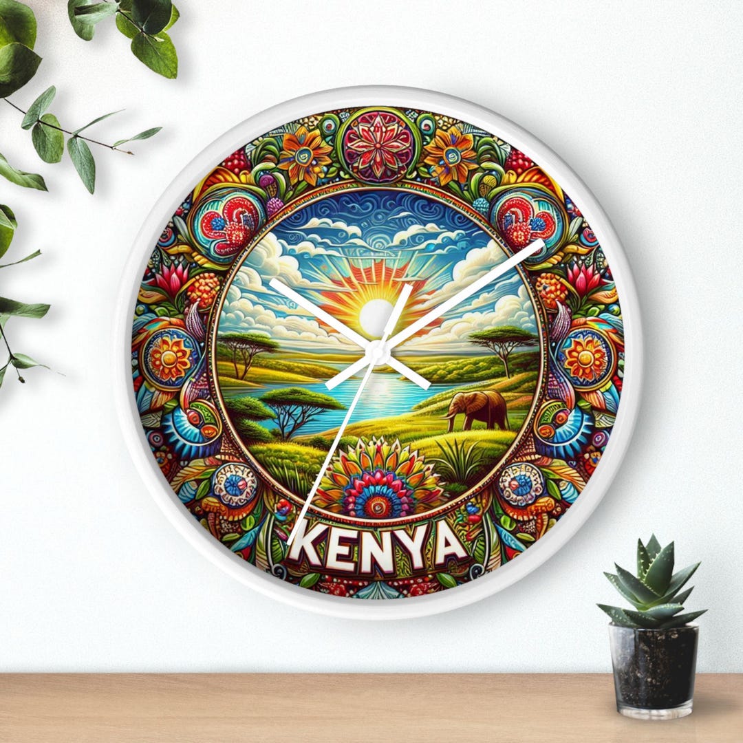 Kenya Landscape Wall Clock, Kenyan Travel, 10 Inch Round Wood Timepiece ...