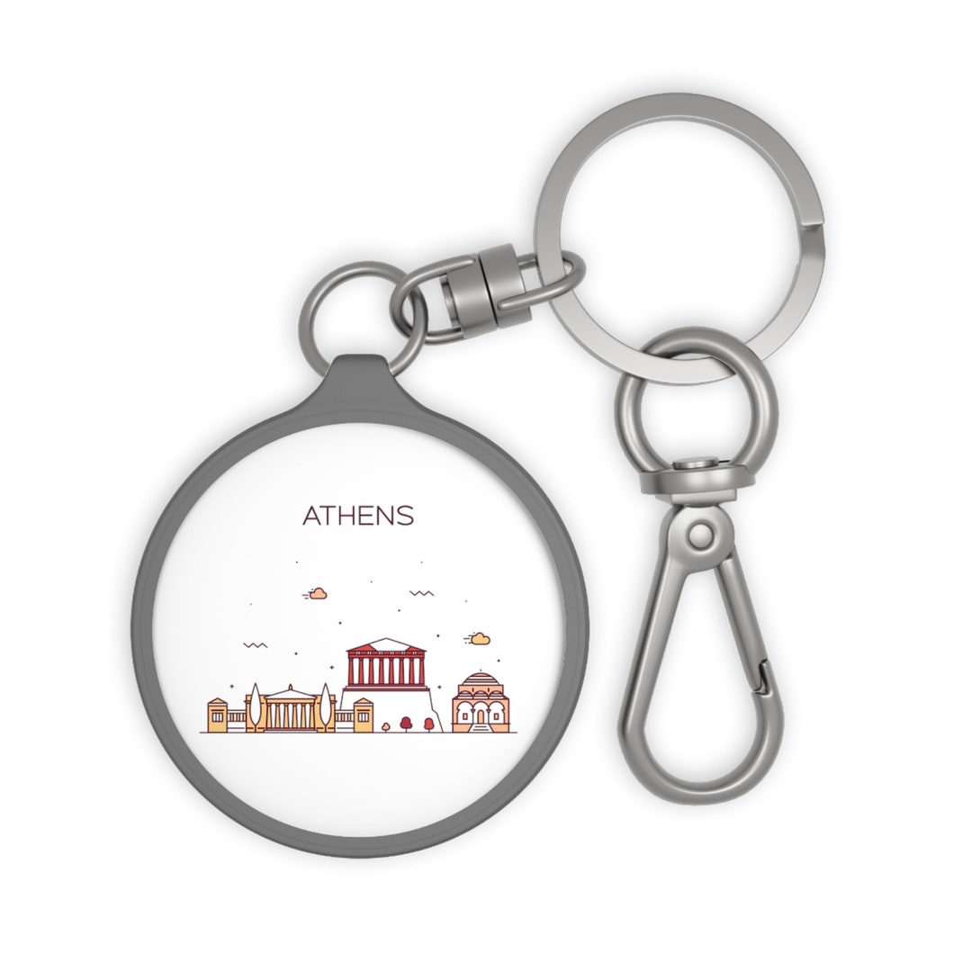 ATHENS GREECE City Skyline Greek Travel Round Acrylic Metal Keyring Tag ...
