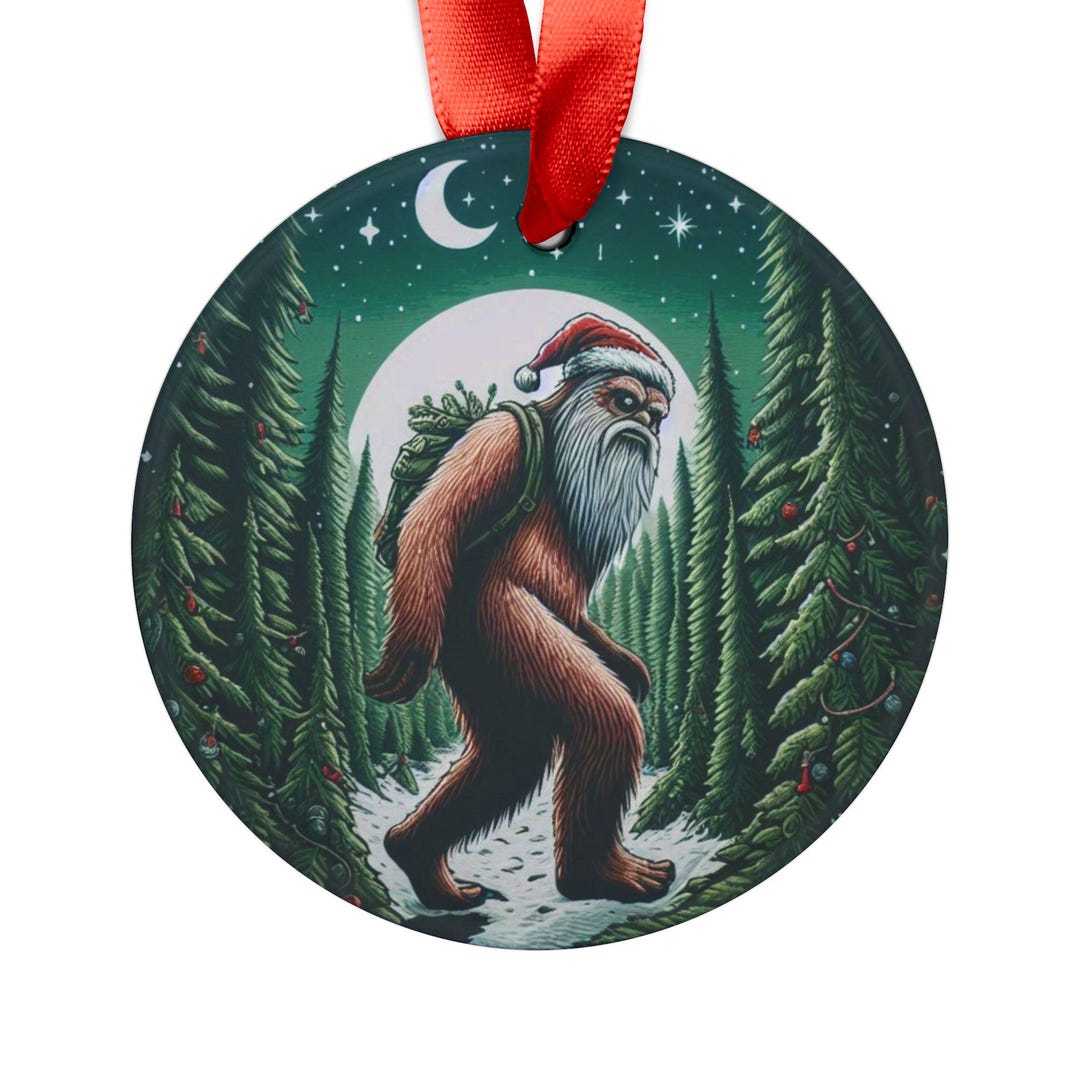 Bigfoot Santa, Sasquatch Santa Claus, Round Acrylic Ornament ...