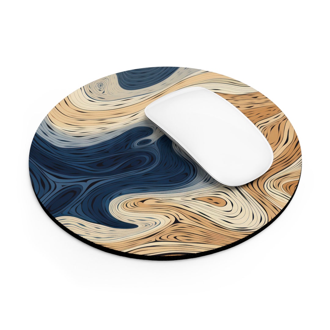 Blue and Earth Tones Wavy Wood Pattern Round or Rectangle Mousepad ...
