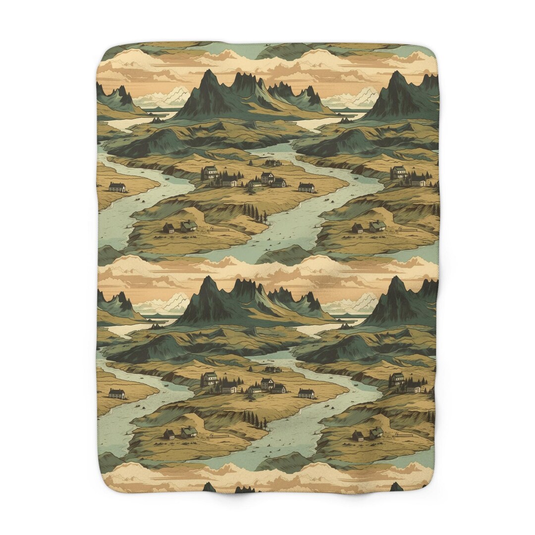 Iceland Landscape Graphic, Cozy Sherpa Fleece Blanket, Icelandic Nature ...