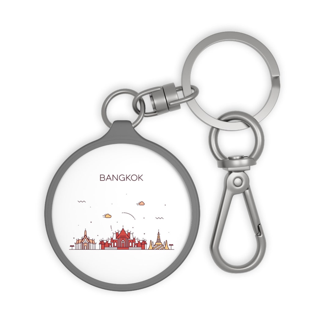 BANGKOK THAILAND City Skyline Thai Travel Round Acrylic Metal Keyring ...