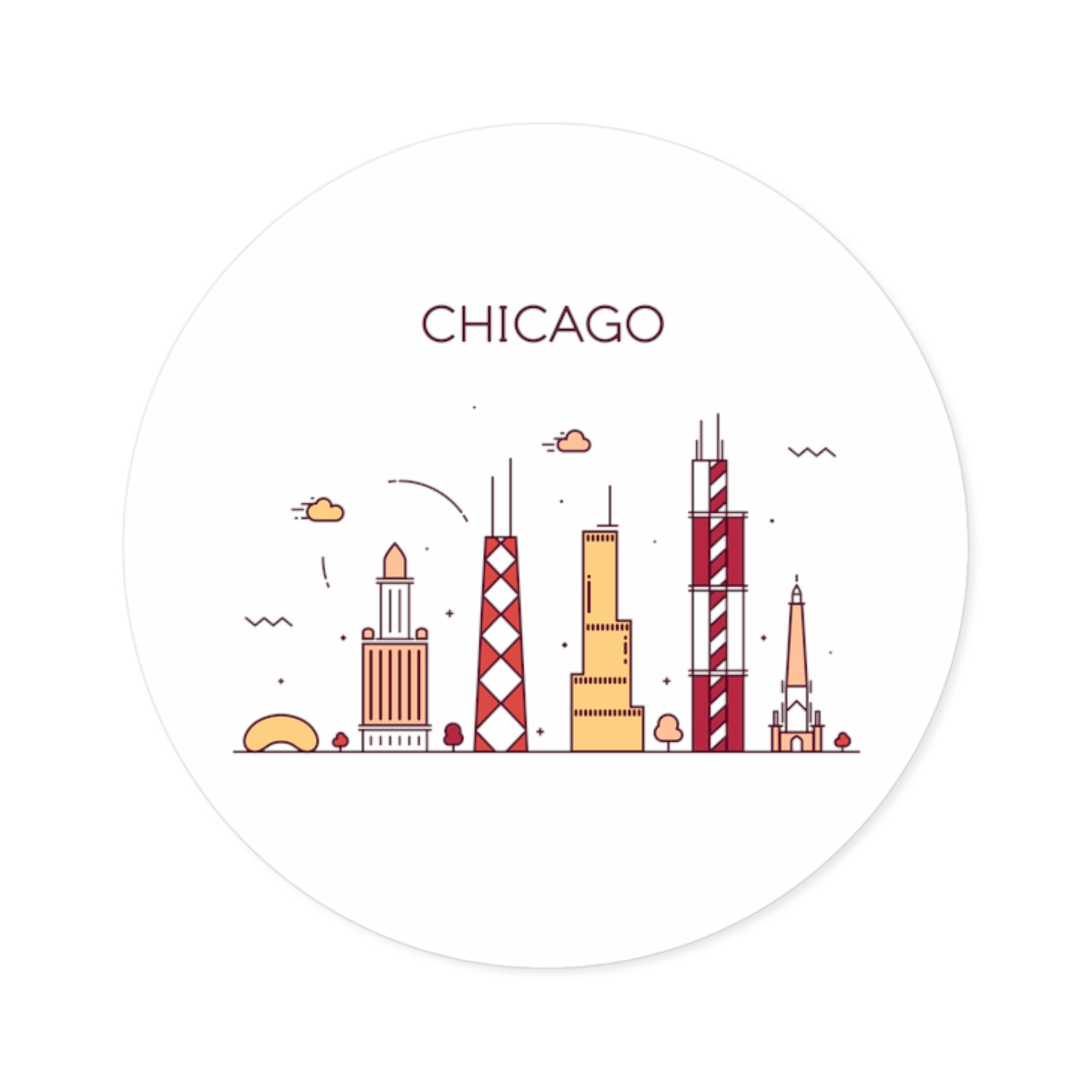 CHICAGO ILLINOIS City Skyline Travel Round Water Resistant Vinyl ...