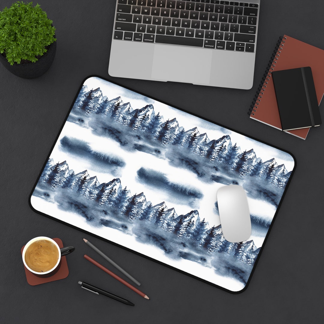 Snowy Mountain Landscape Nordic Pattern 3 Mm Thick Neoprene Desk Mat 3 ...