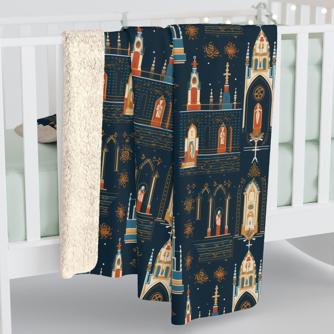Christian Church Graphic Pattern, Cozy Sherpa Fleece Blanket, Religious ...
