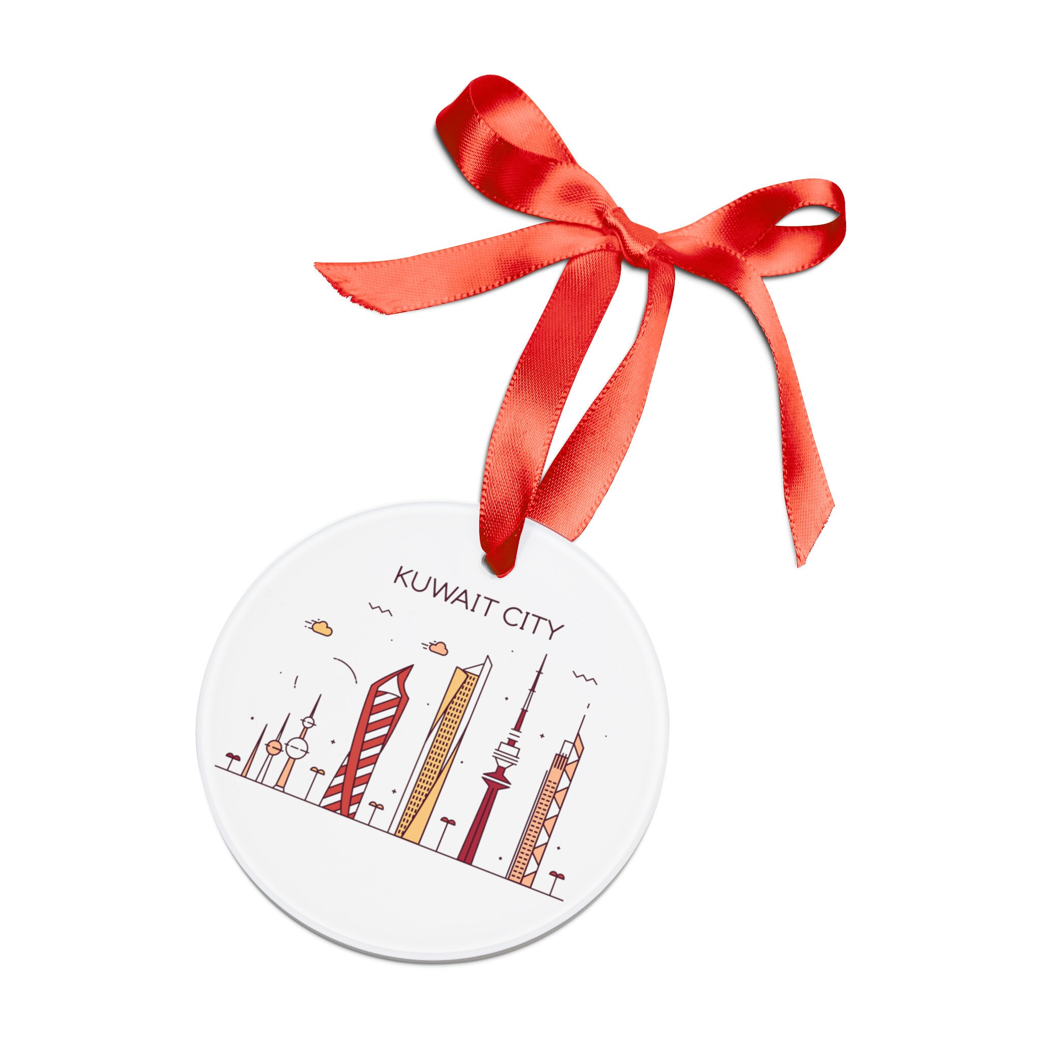 KUWAIT City Skyline Illustration, Kuwaiti Travel Round White Acrylic ...