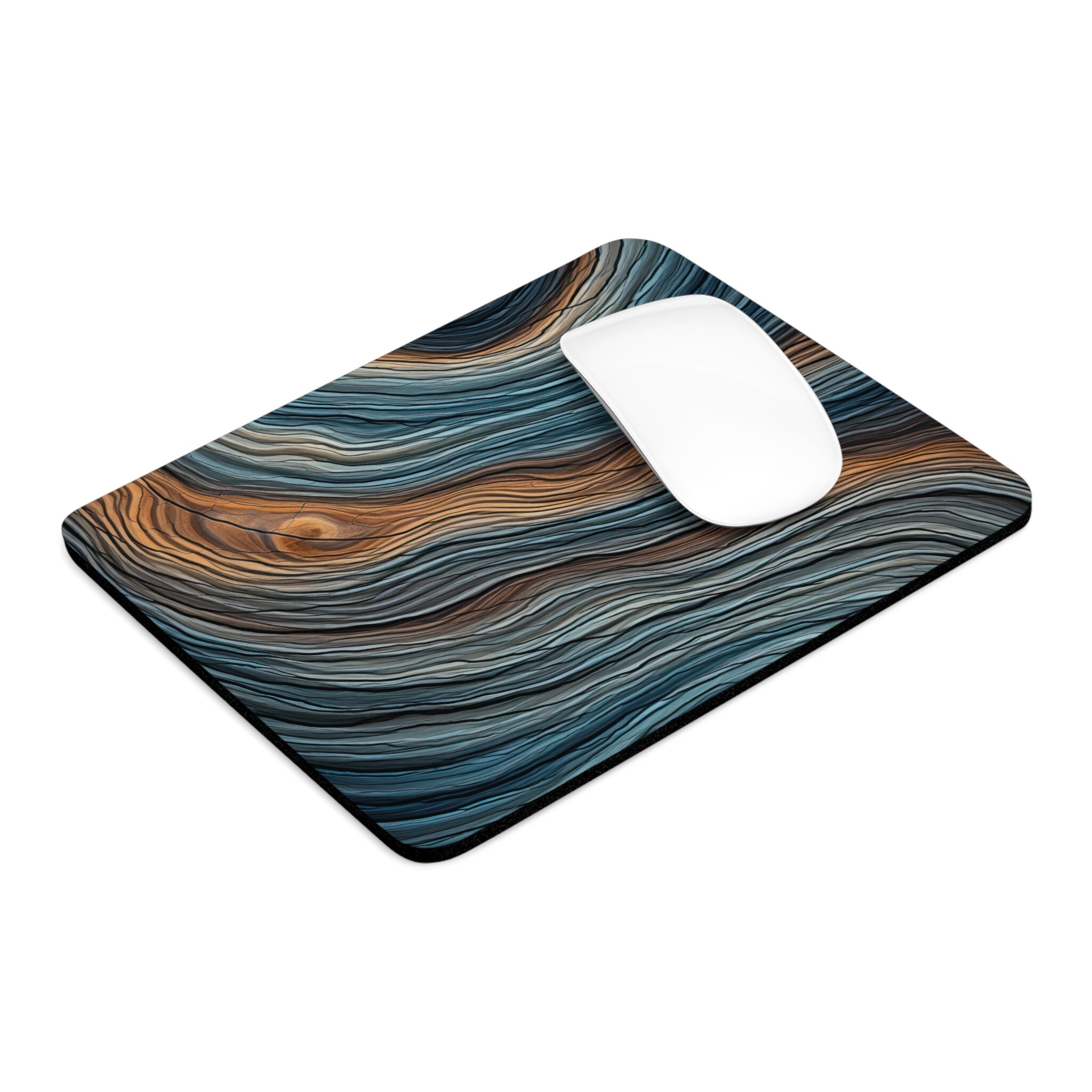 Blue Earth Tones Wavy Wood Tree Grain Line Pattern Round or Rectangle ...