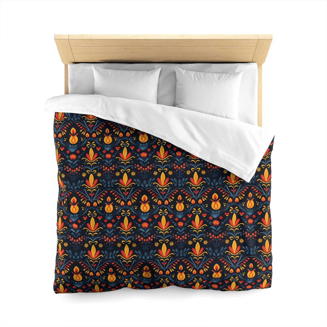 Microfiber Duvet Cover Nordic Blue Floral Pattern Scandinavian Swedish ...