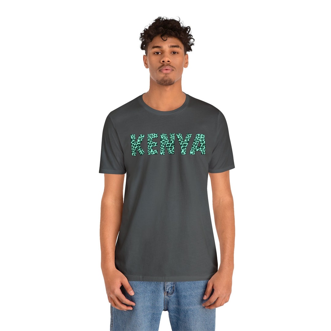 KENYA Letra grande Patrón de leopardo Gráfico Unisex Jersey Manga corta ...