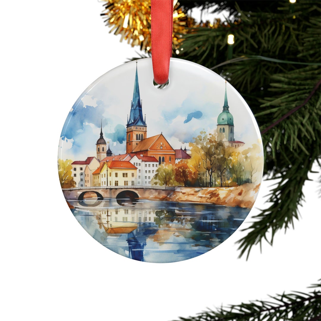 Umeå SWEDEN, City Skyline Swedish Travel Round Acrylic Ornament ...