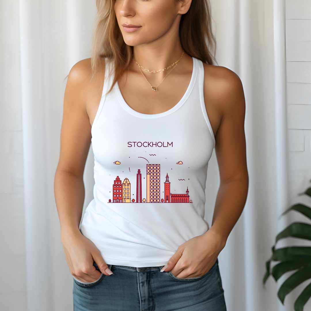 STOCKHOLM SWEDEN City Skyline View Women's Ideal Fitted Racerback Tank ...