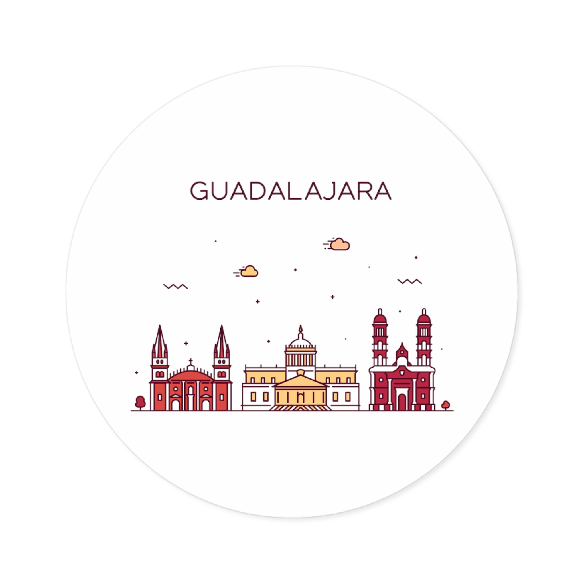 GUADALAJARA MEXICO City Skyline Travel Round Water Resistant Vinyl ...