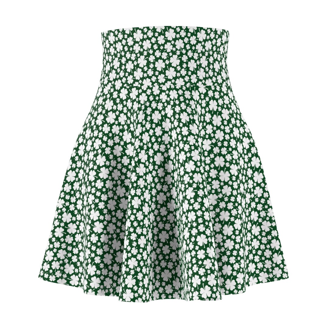 Green and White Shamrock Pattern Polyester Spandex Women's Skater Skirt ...