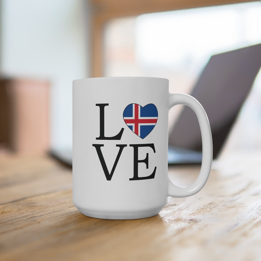 LOVE ICELAND Heart Flag 15 Oz White Ceramic Mug Icelandic Pride ...