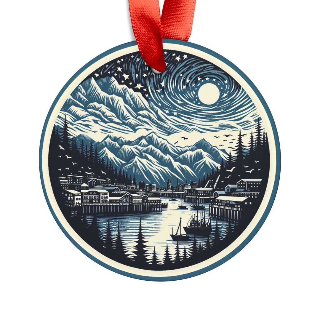 KETCHIKAN ALASKA City Skyline, Round Acrylic Ornament, Alaskan Travel ...