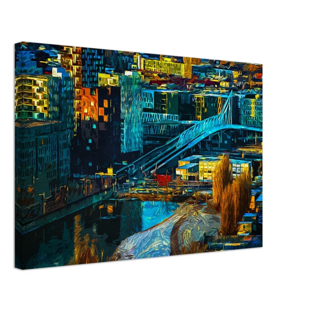 OSLO NORWAY City Night View Art 0.75" Slim Stretched Canvas Print Wall ...