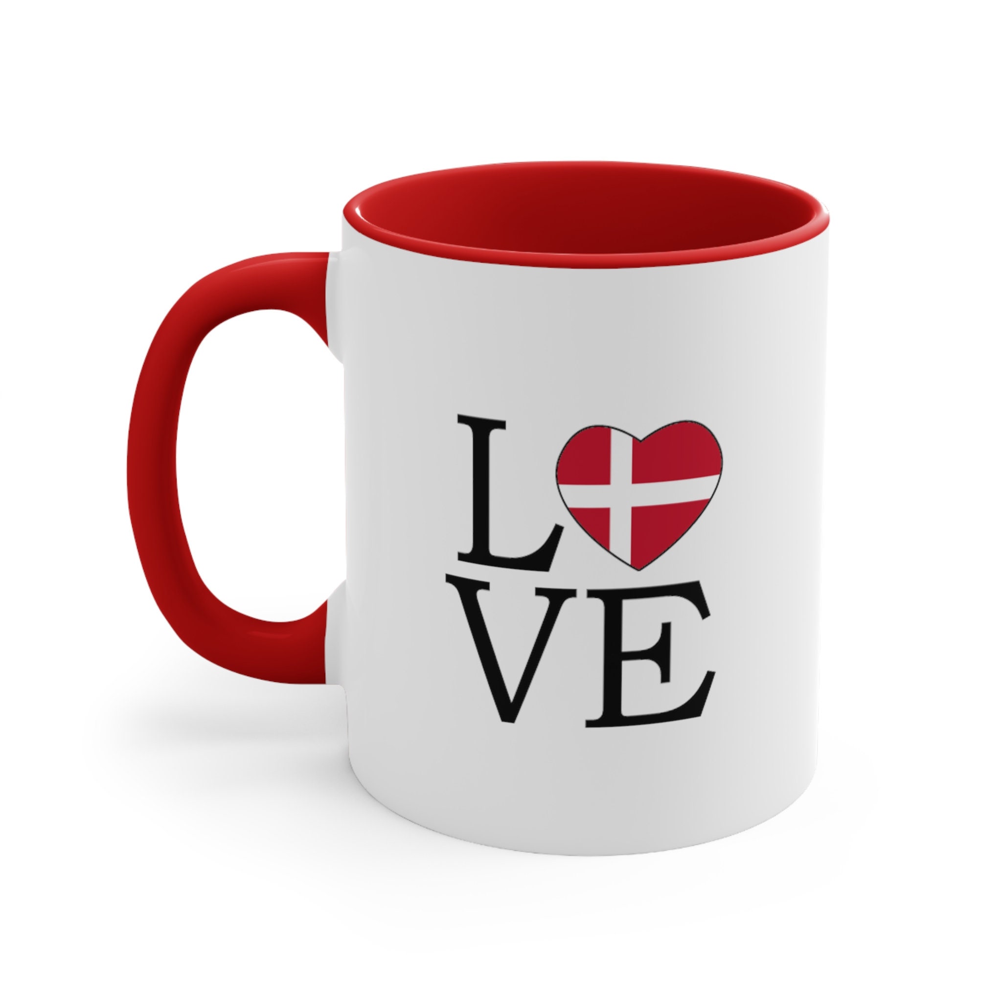 Danish Love Denmark Heart Red White Flag Colors Accent Coffee Mug 11oz ...