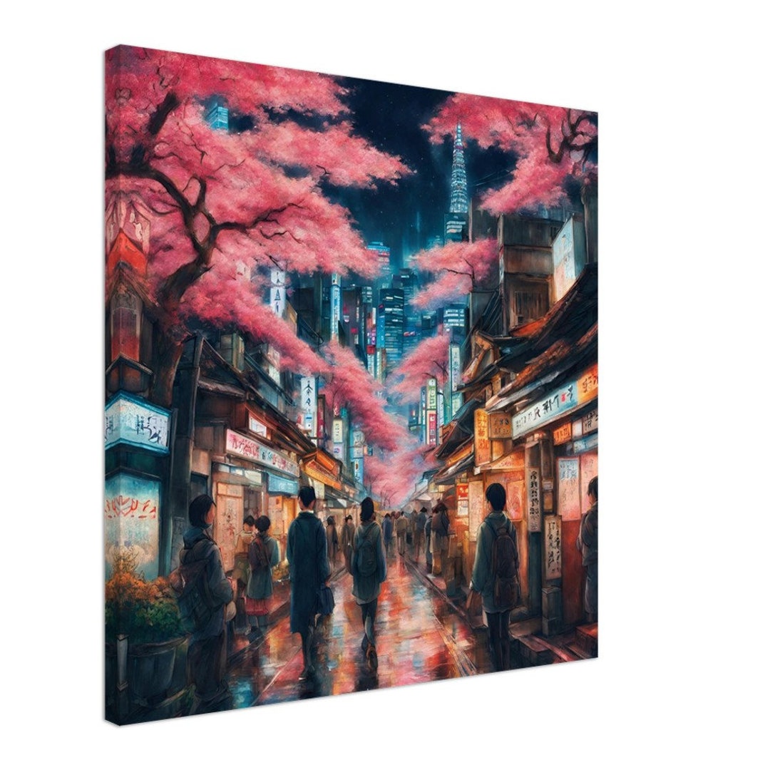 TOKYO JAPAN City Street Night View Art Slim Stretched Canvas Print Wall ...