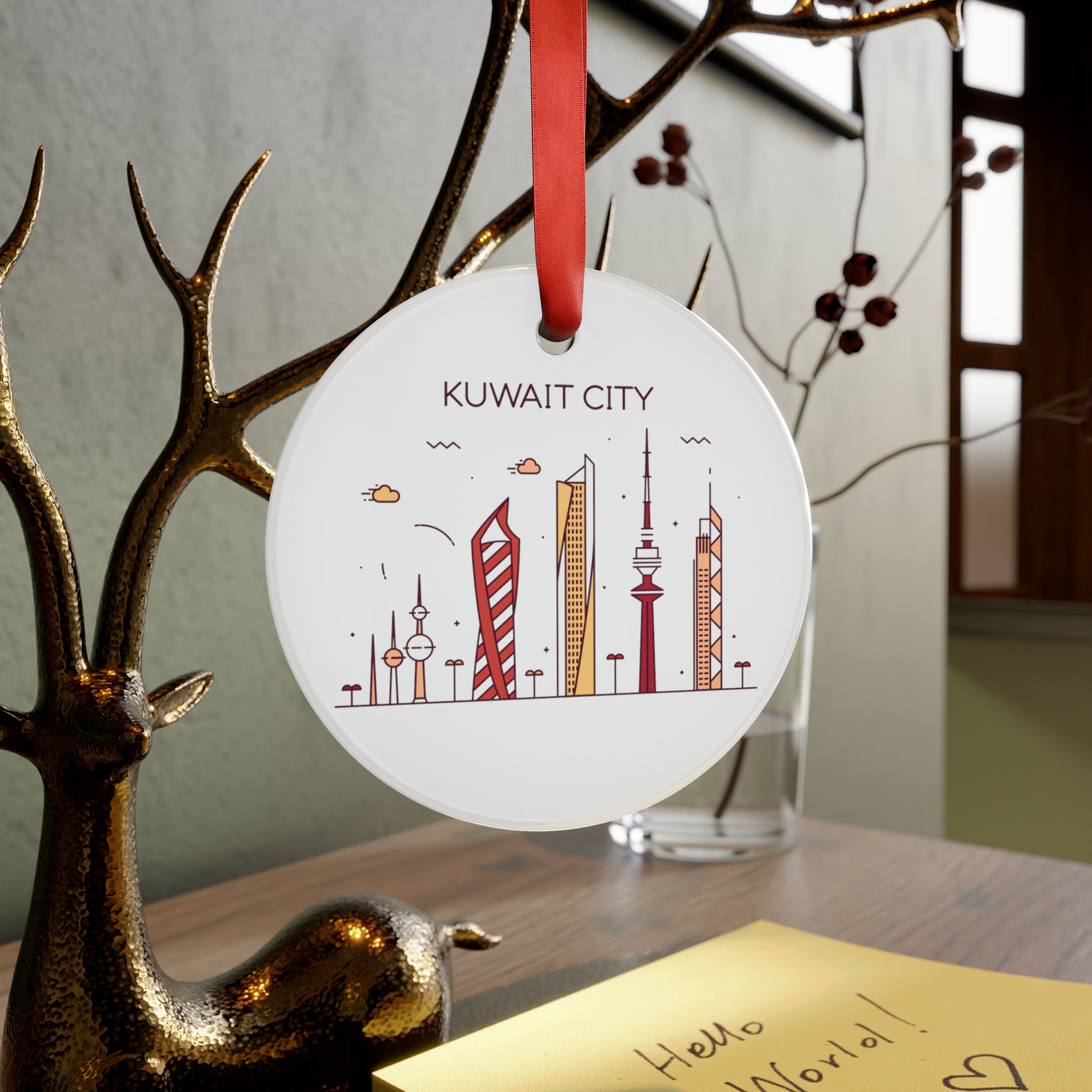KUWAIT City Skyline Illustration, Kuwaiti Travel Round White Acrylic ...