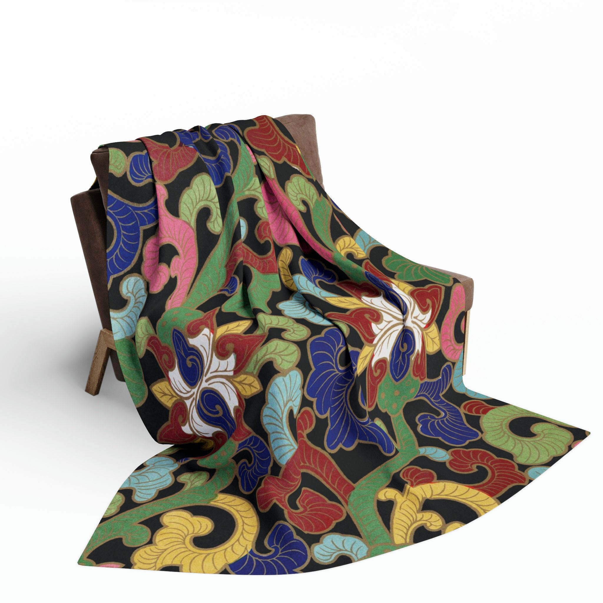Colorful Vintage Chinese Floral Pattern Arctic Fleece Blanket Couch ...
