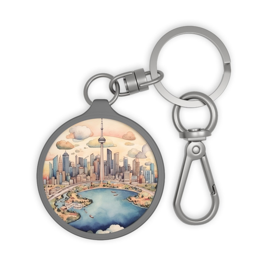 TORONTO CANADA City Skyline Canadian Travel Round Acrylic Metal Keyring ...