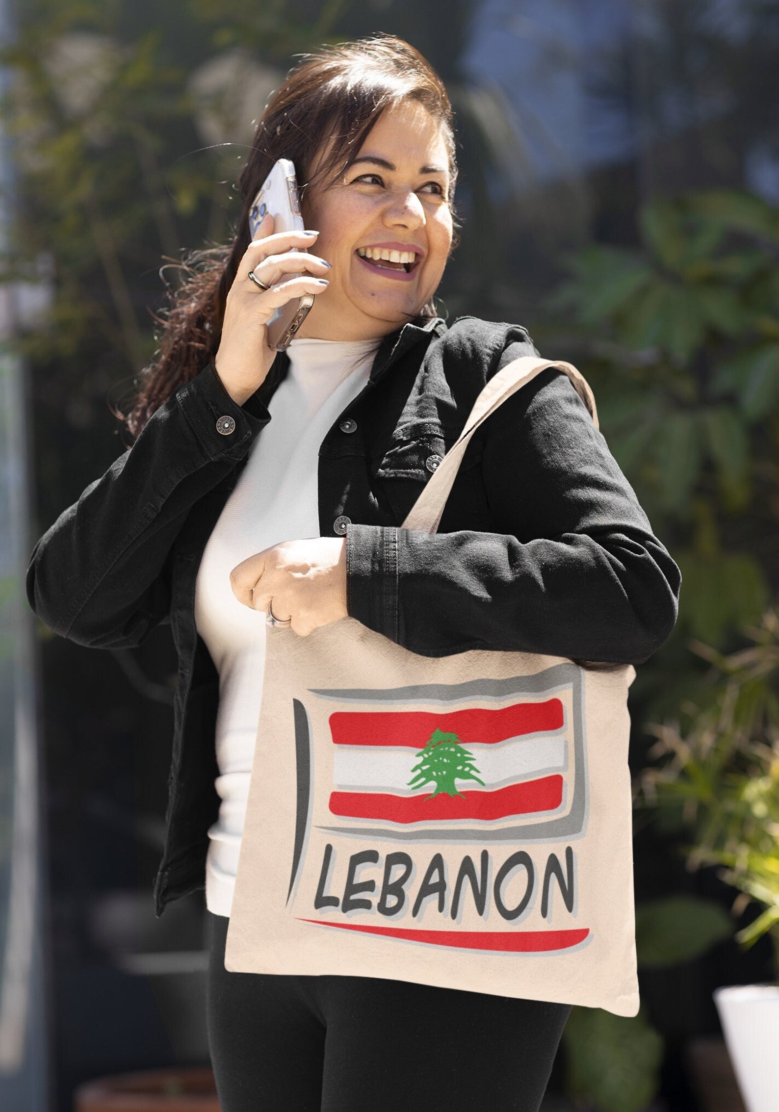 LEBANON Flag Cotton Canvas 15 X 16 Inch Tote Bag Lebanese Country Pride ...