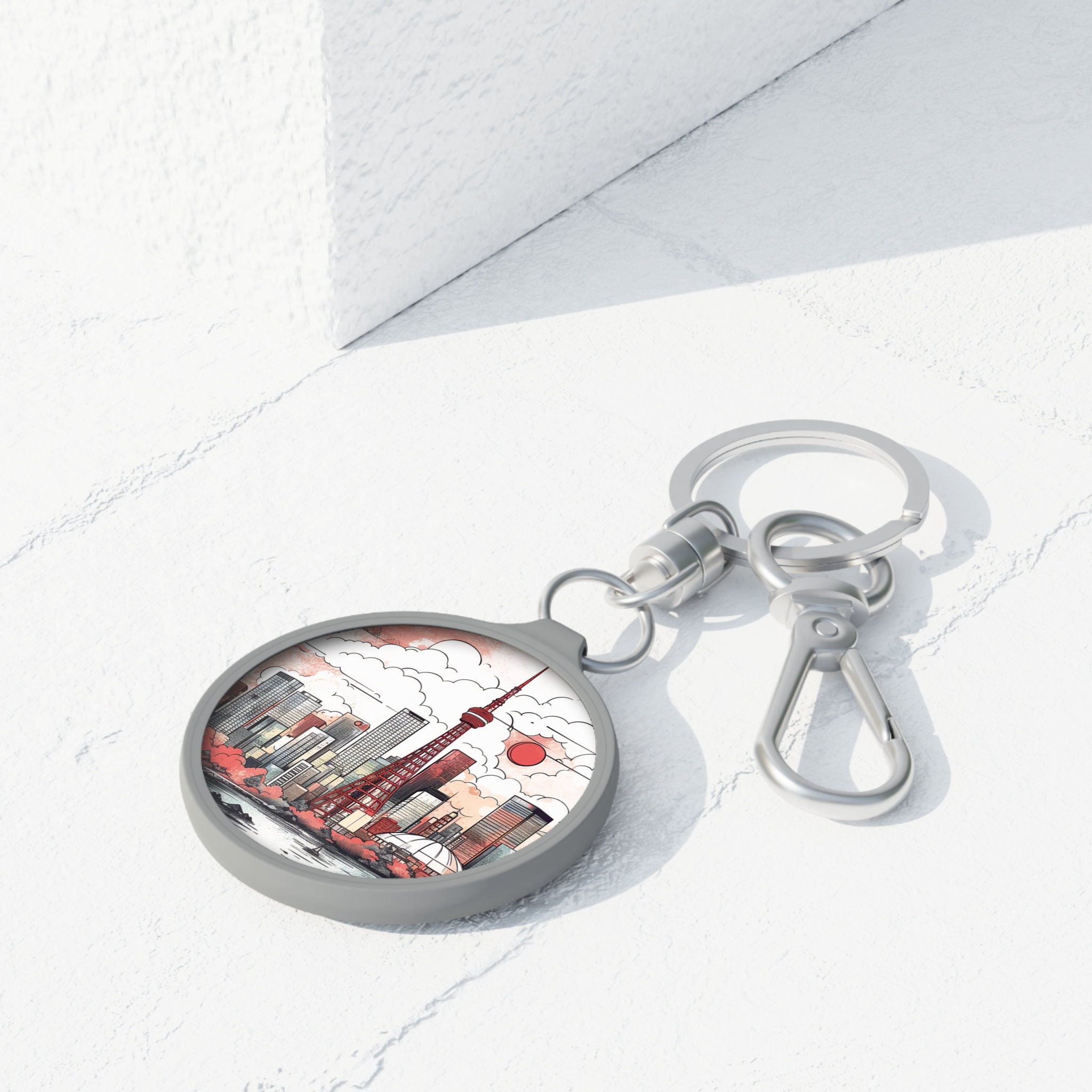 TOKYO JAPAN City Skyline Japanese Travel Round Acrylic Metal Keyring ...