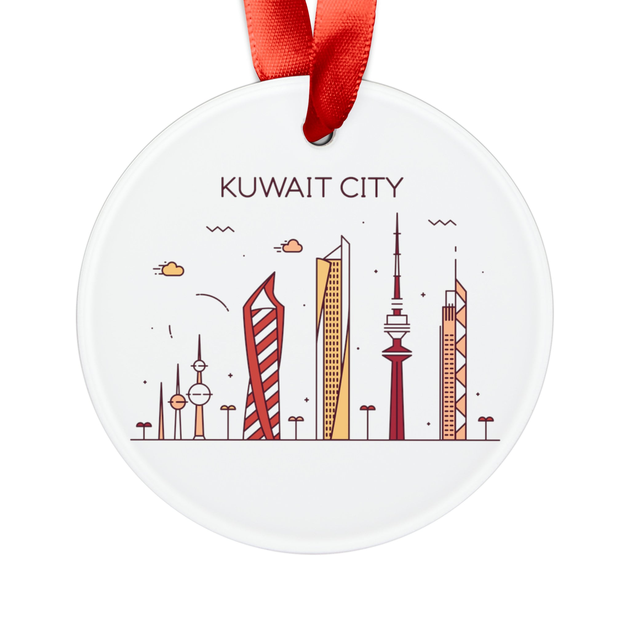 KUWAIT City Skyline Illustration, Kuwaiti Travel Round White Acrylic ...