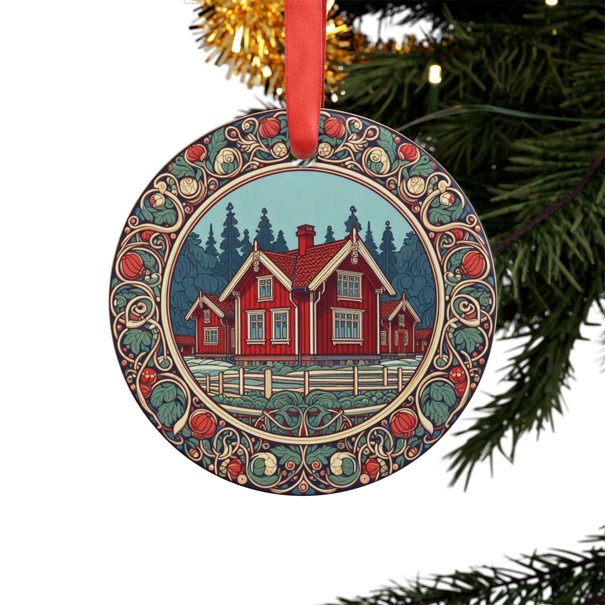 SWEDEN Swedish Red Stuga House, Round Acrylic Ornament, Personalized ...
