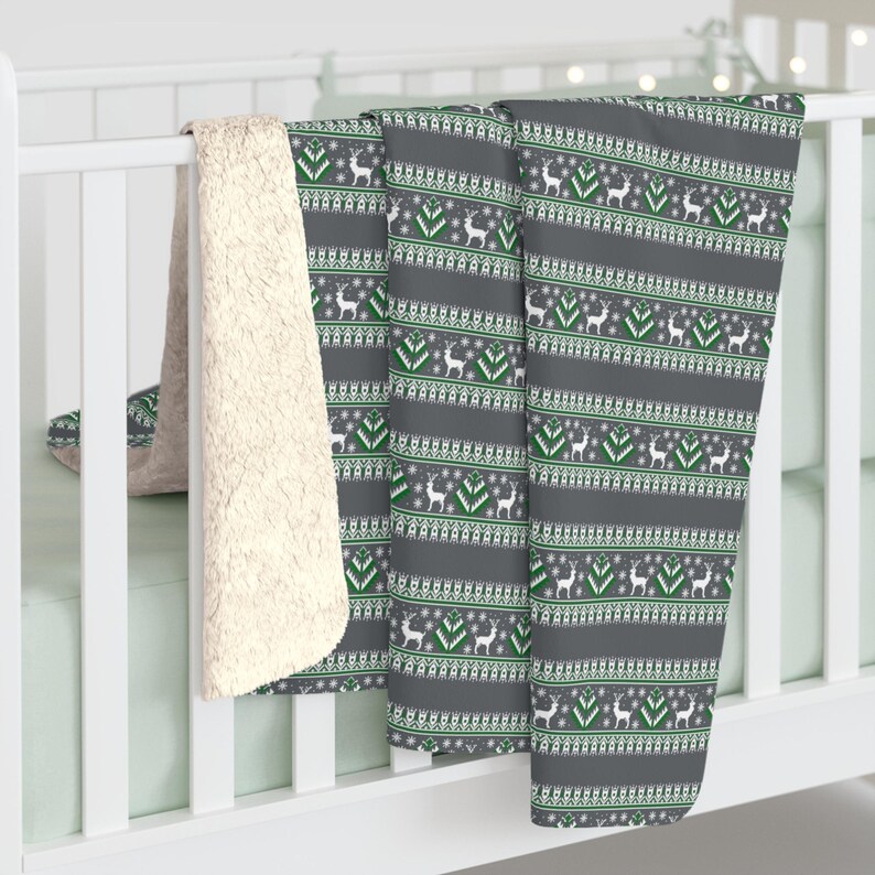Gray Fair Isle Nordic Inspired Pattern, Cozy Sherpa Fleece Blanket ...