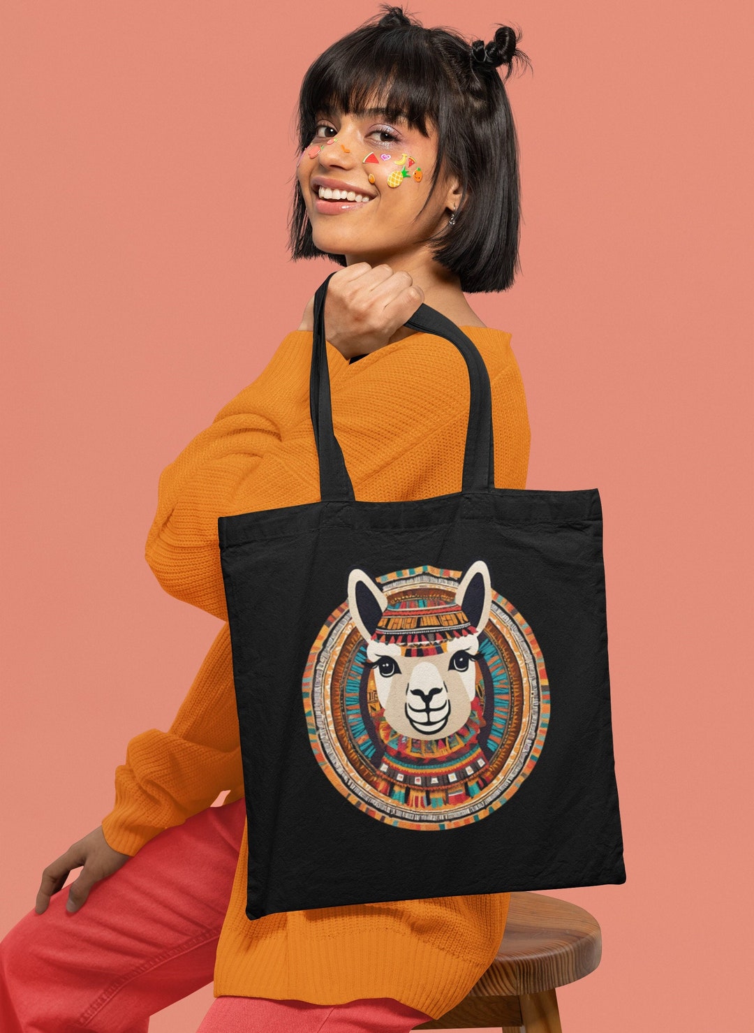 INCA ALPACA Peru Animal Black or Natural Cotton Canvas 15 X 16 Inch ...