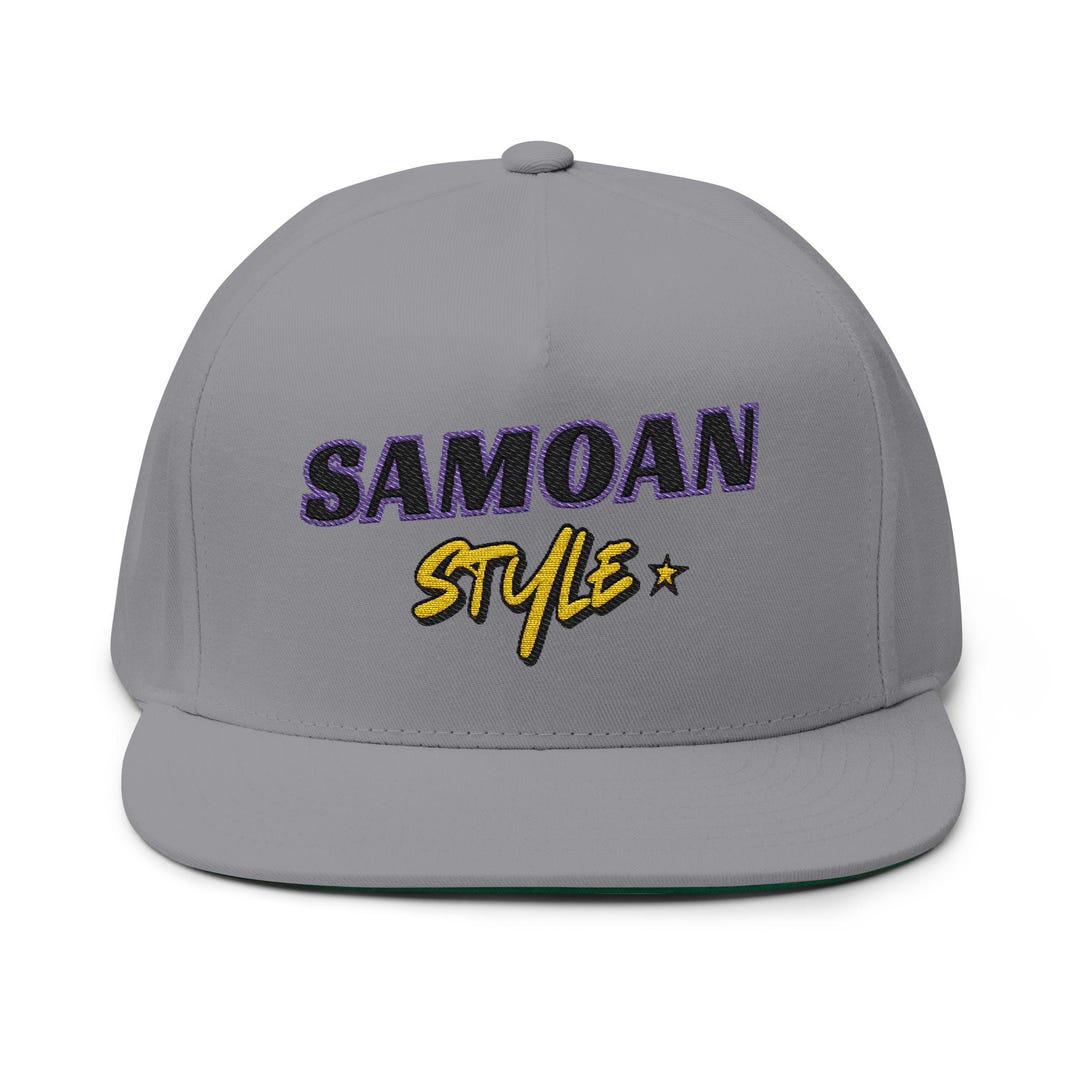 Samoan Style - Embroidered Flat Bill Cap- Trendy Unisex Hat for Casual ...