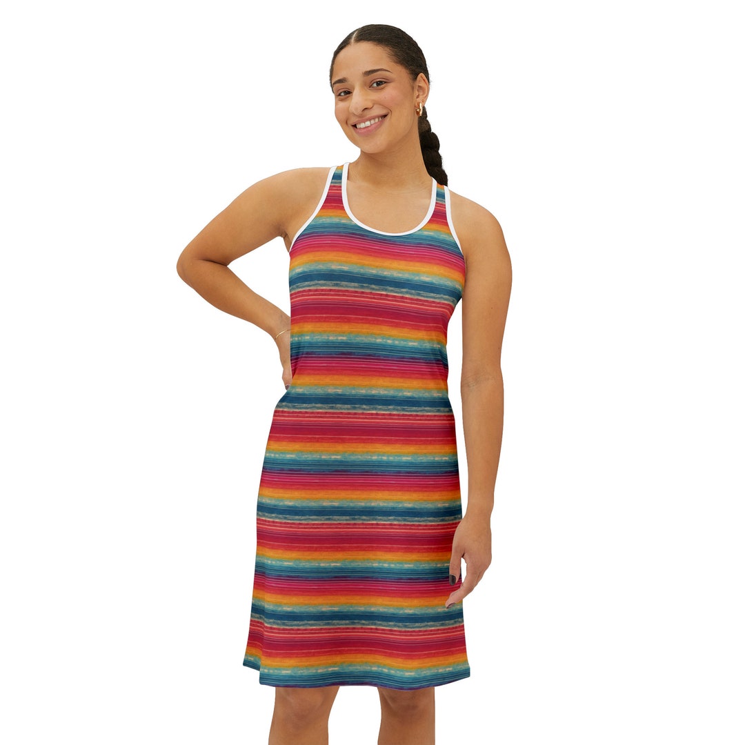 Colorful Mexican Serape Grunge Stripe Pattern Polyester Spandex Women's ...