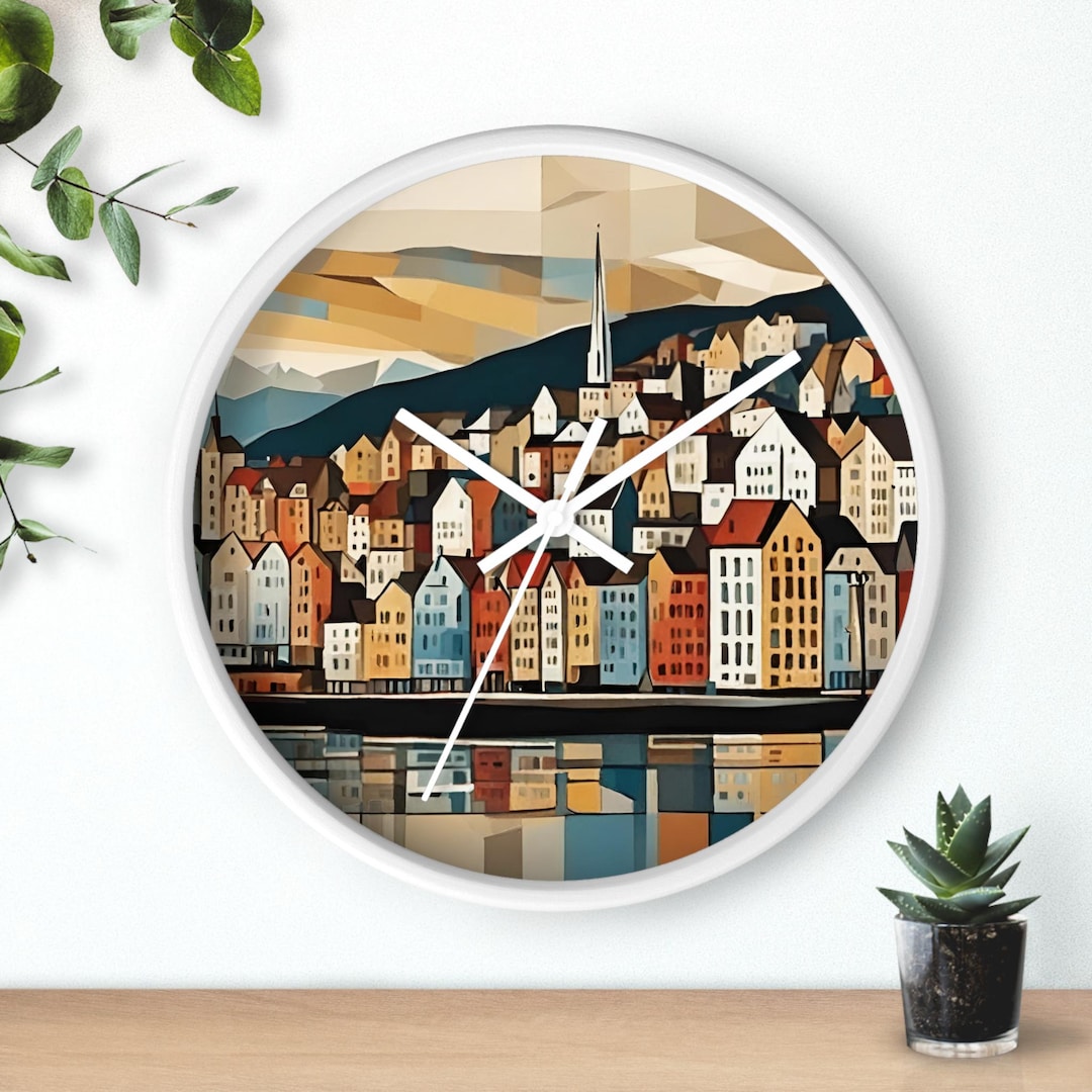 Bergen Norway Cubist Style Wall Clock, Norwegian Travel, 10 Inch Round ...