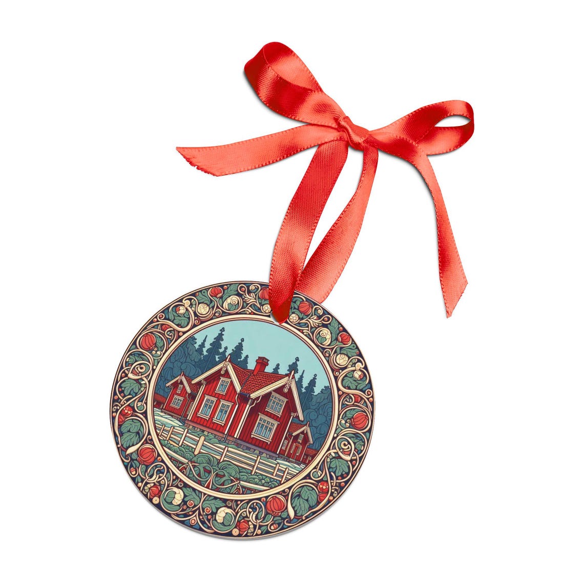 SWEDEN Swedish Red Stuga House, Round Acrylic Ornament, Personalized ...