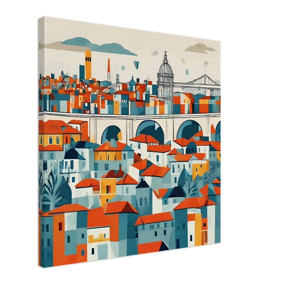 LISBON PORTUGAL City Skyline Cubist Style Art Slim Stretched Canvas ...