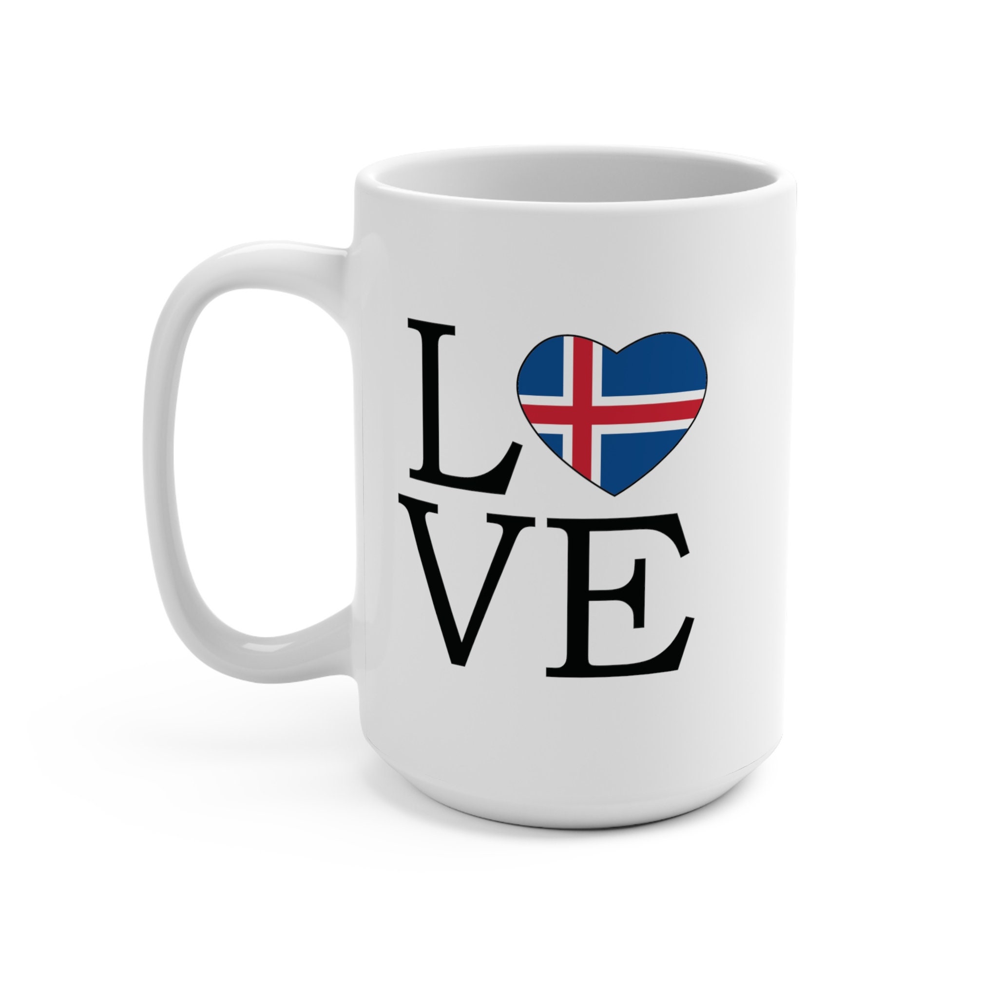 LOVE ICELAND Heart Flag 15 Oz White Ceramic Mug Icelandic Pride ...