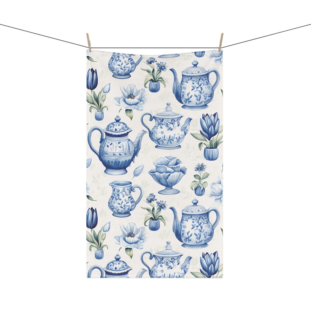 Blue Delft China Tile Inspired Floral Pattern 18 X 30 Inch Kitchen Tea ...
