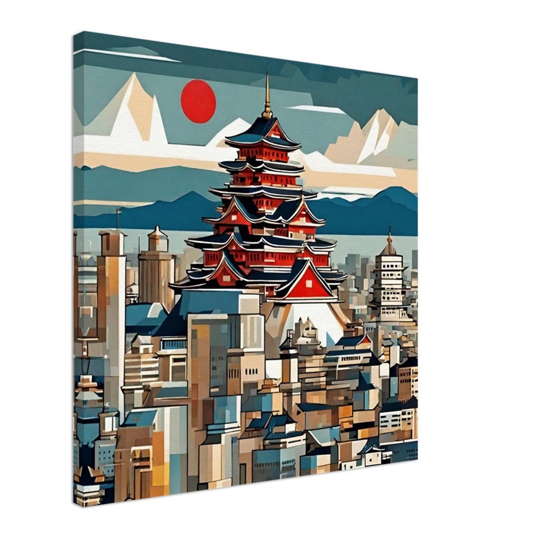 OSAKA JAPAN City Skyline Cubist Style Art Slim Stretched Canvas Print ...