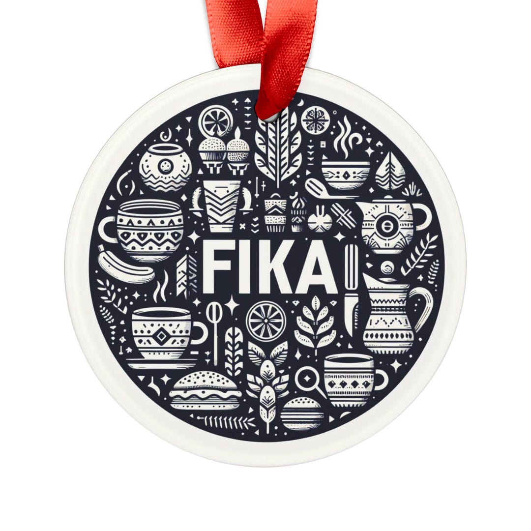 FIKA Swedish Coffee Break Pattern, Scandinavian Round Acrylic Ornament ...