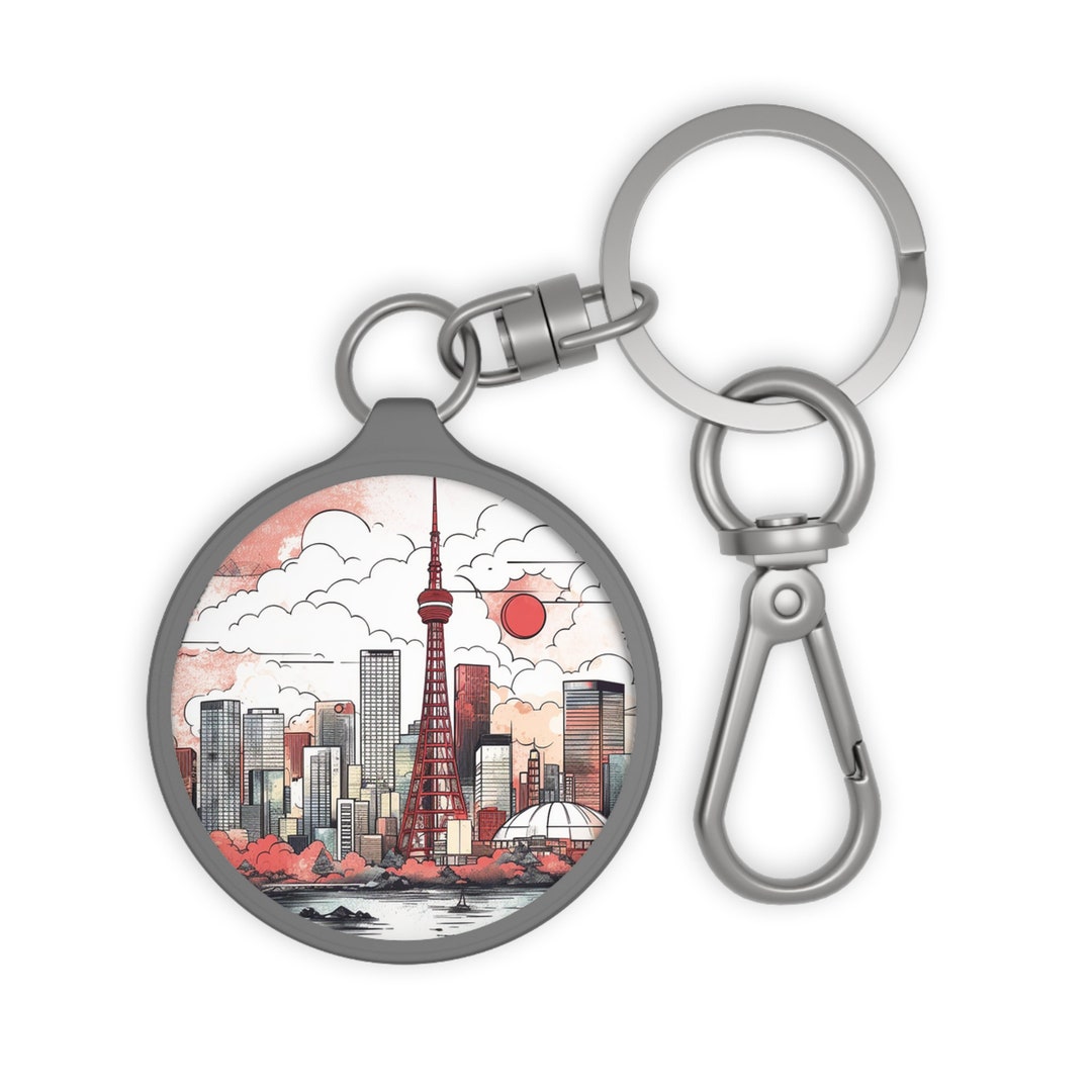 TOKYO JAPAN City Skyline Japanese Travel Round Acrylic Metal Keyring ...