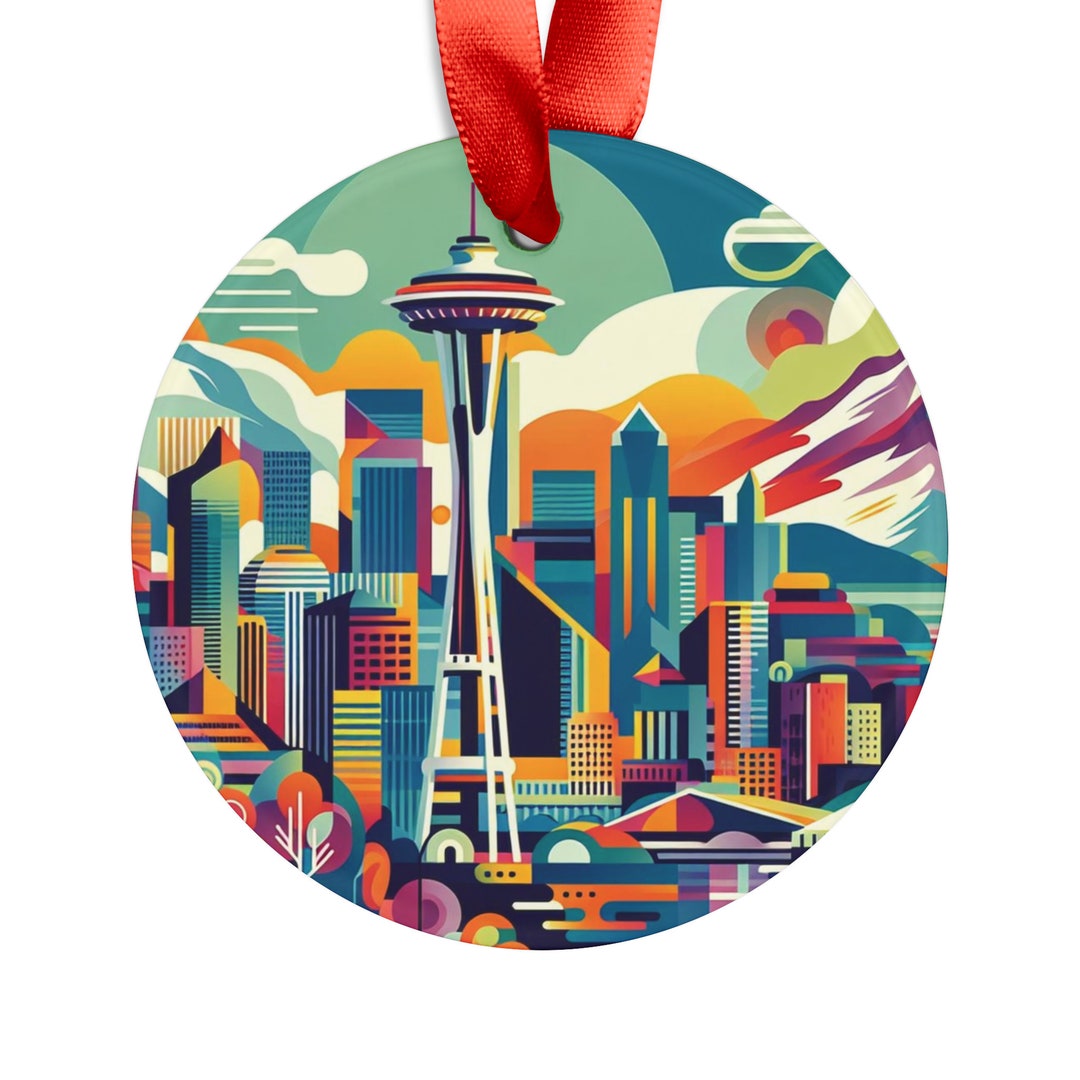 SEATTLE WASHINGTON Skyline City View, WA Travel, Abstract Art Round ...