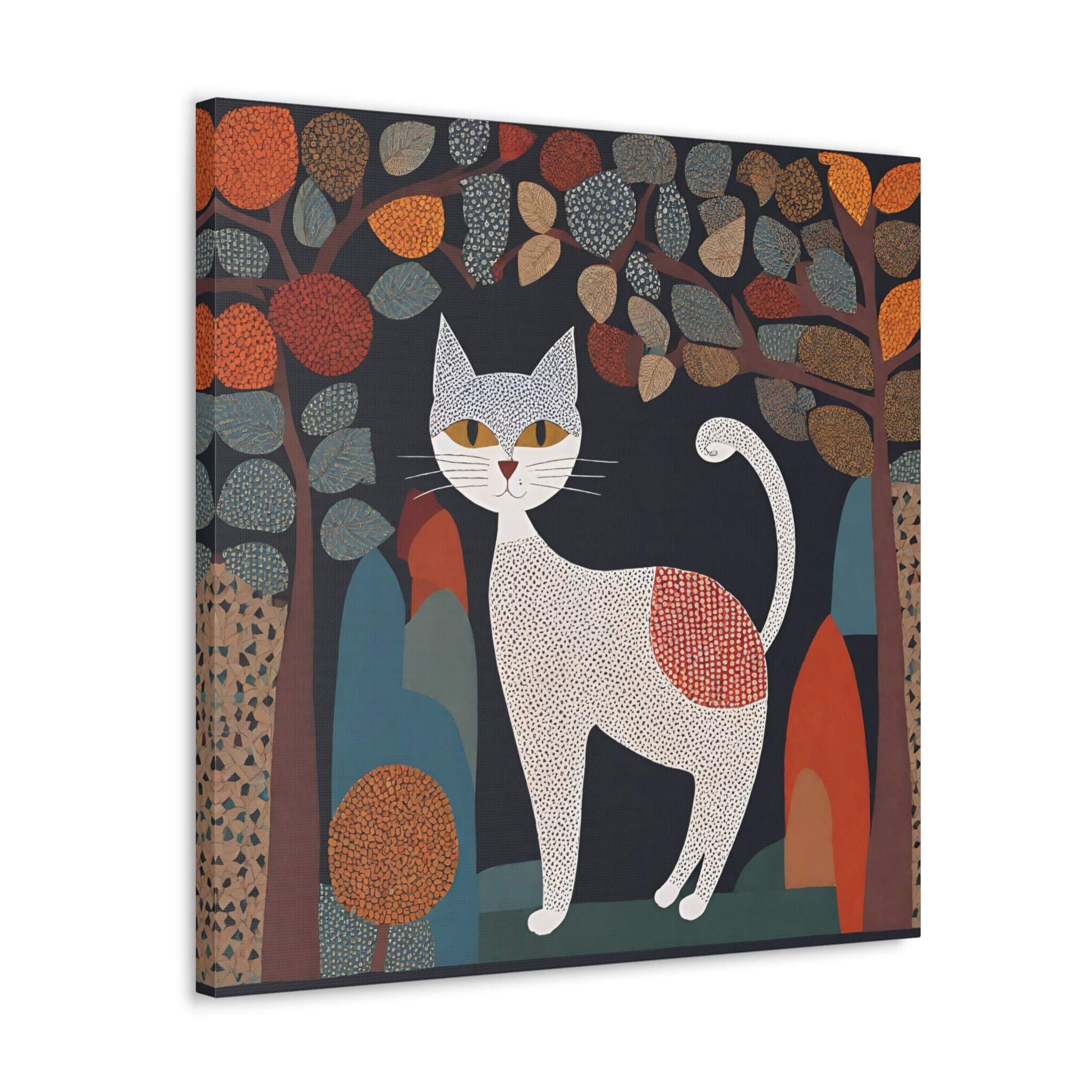 India Gond Style CAT Folk Art Square Canvas Gallery Wrap Wall Art 5 ...