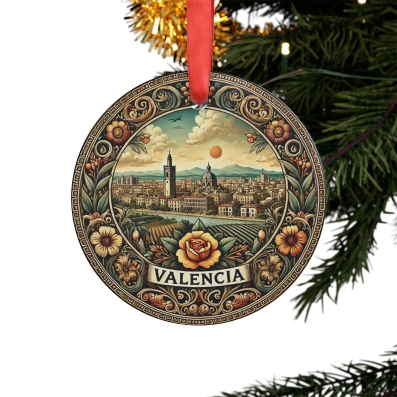 Valencia Spain Landscape, Spanish Travel Round Acrylic Ornament ...